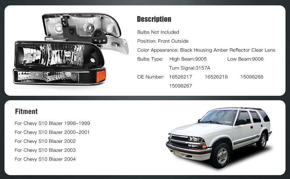 LED Driver and Passenger Side Headlamp for 1998-2004 Chevy S10 | LED ...